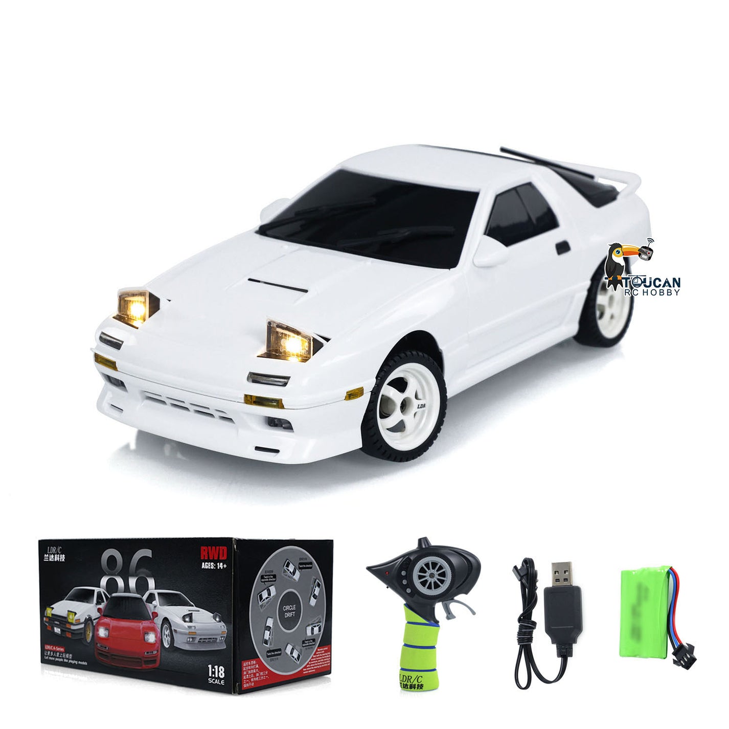 LDRC LD1802 1/18 4*2 RX7 RC Racing Car RWD Gyroscope Wireless Control ...