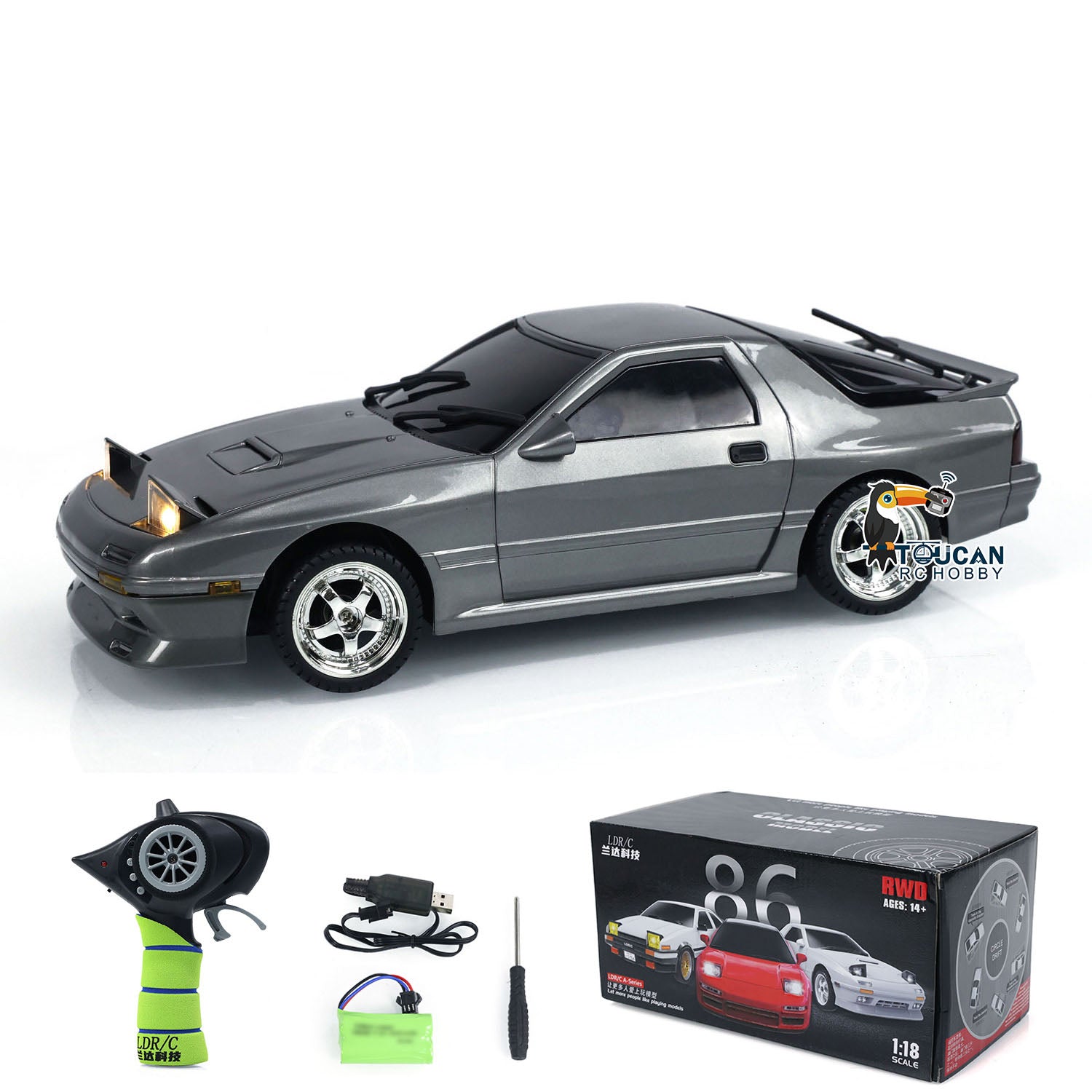 LDRC LD1802 1/18 4*2 RX7 RC Racing Car RWD Gyroscope Wireless Control ...