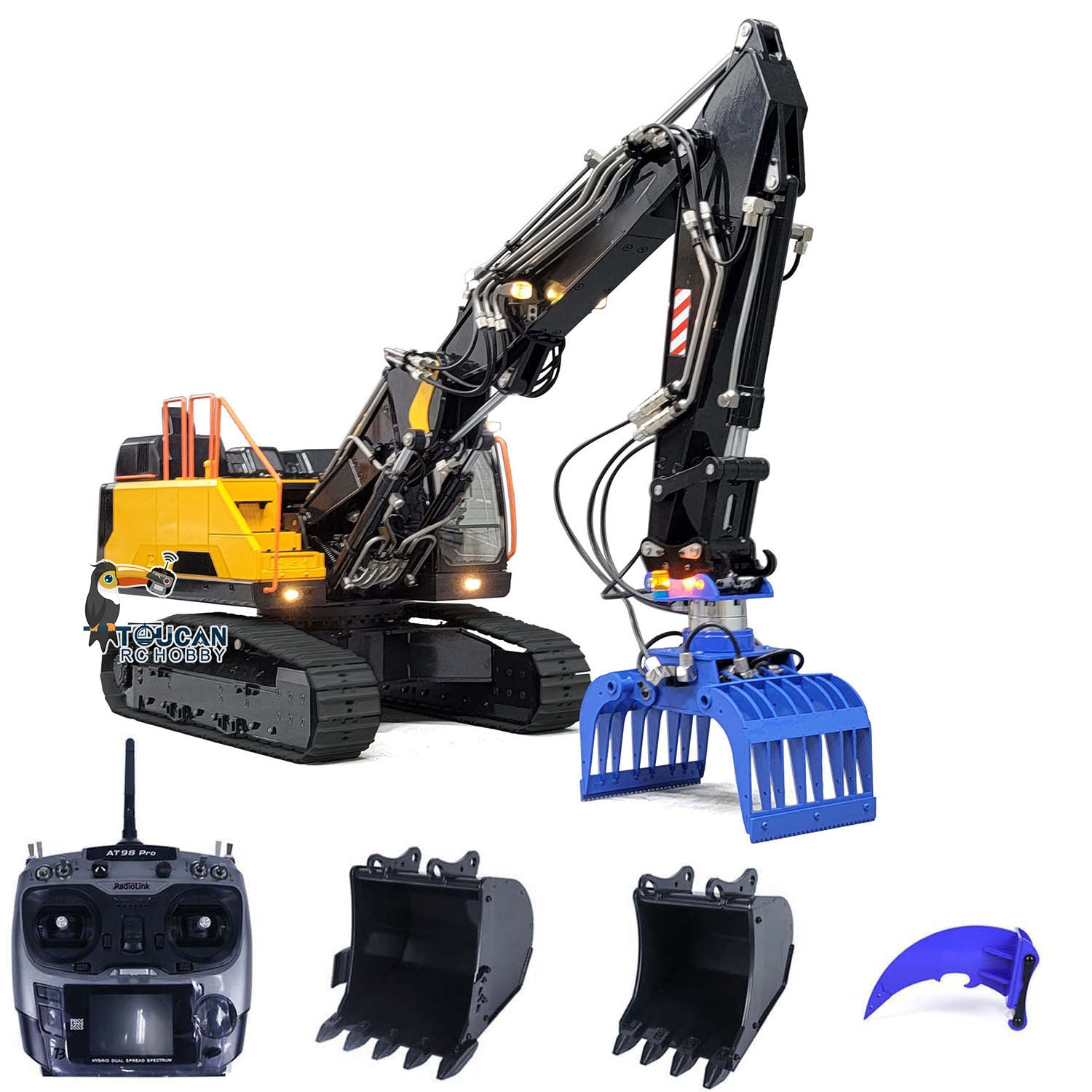 MTM 1/14 EC380 10CH Tracked RC Hydraulic Excavator 3 Arms Digger Grab ...