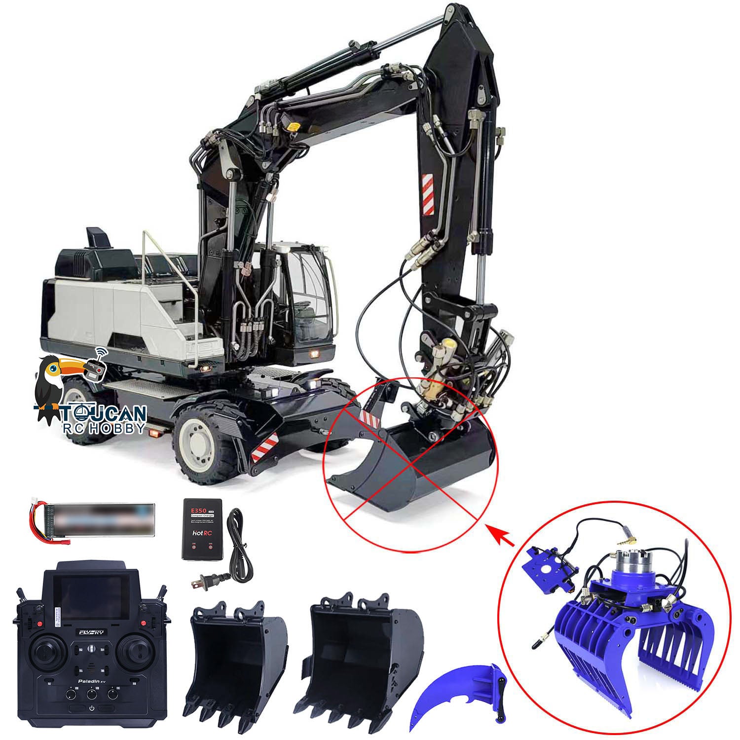 EC380 1/14 RC Hydraulic Excavator Wheeled Construction Vehicle 3-arm R ...