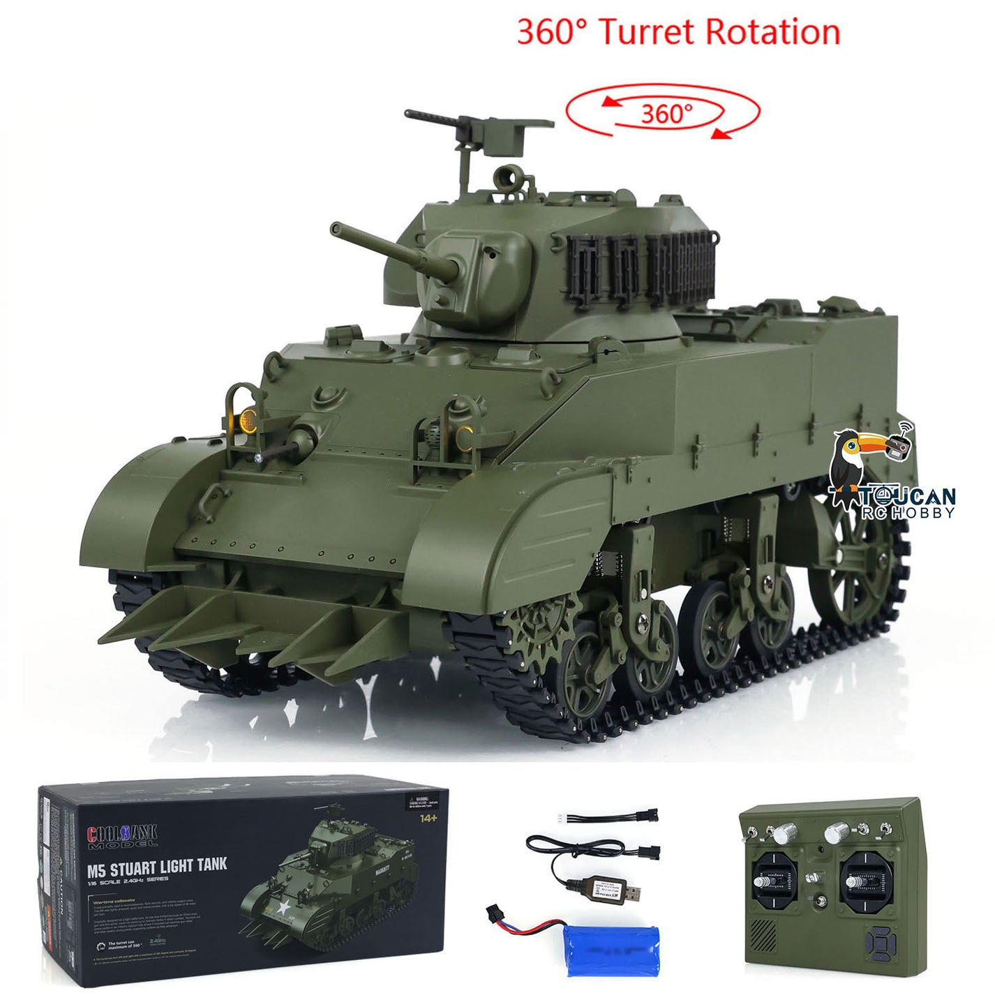 1/16 Scale RTR RC Tank US Stuart M5A1 British VI Light Remote Controll ...