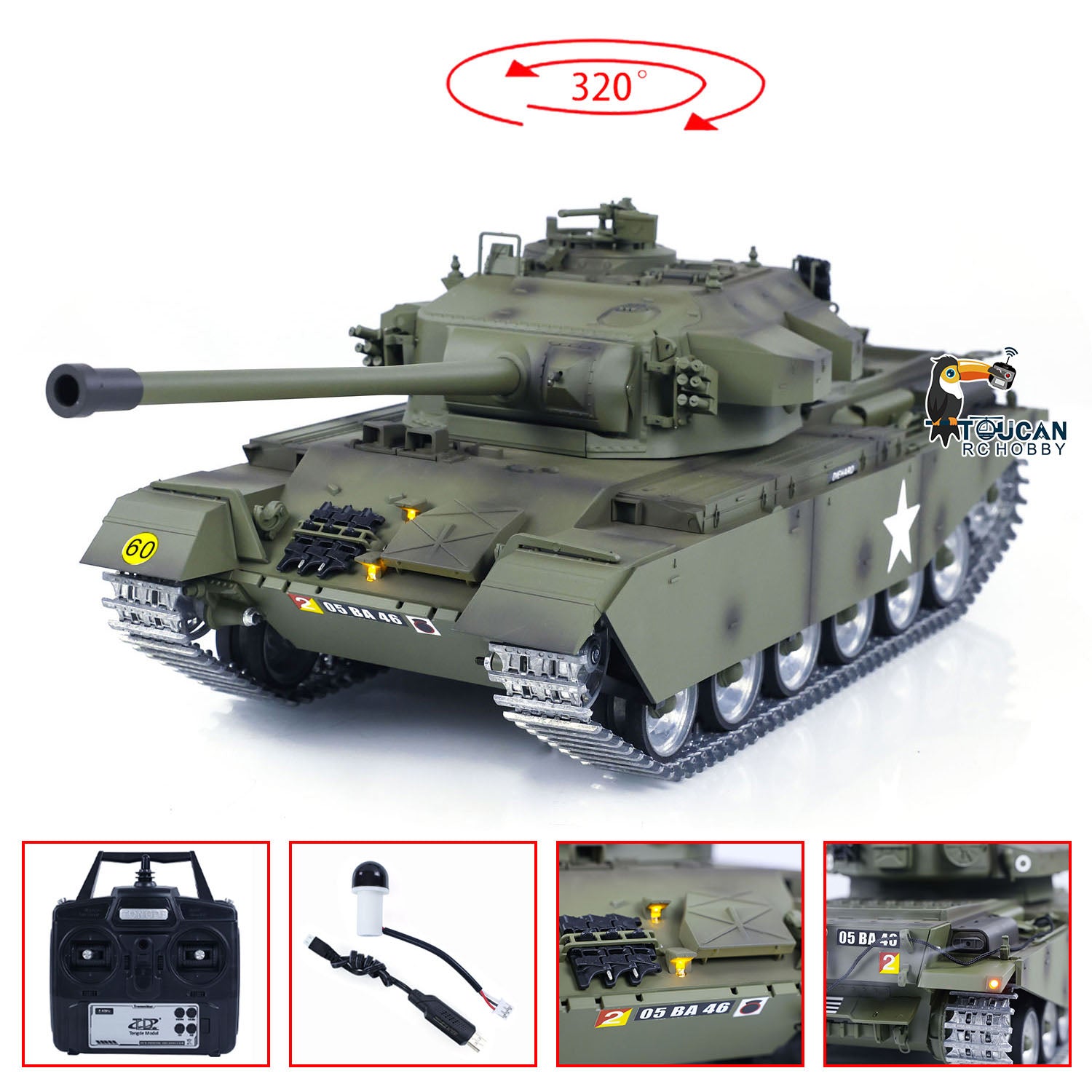Tongde 1/16 RC Infrared Battle Tank Remote Controlled Panzer Centurion ...