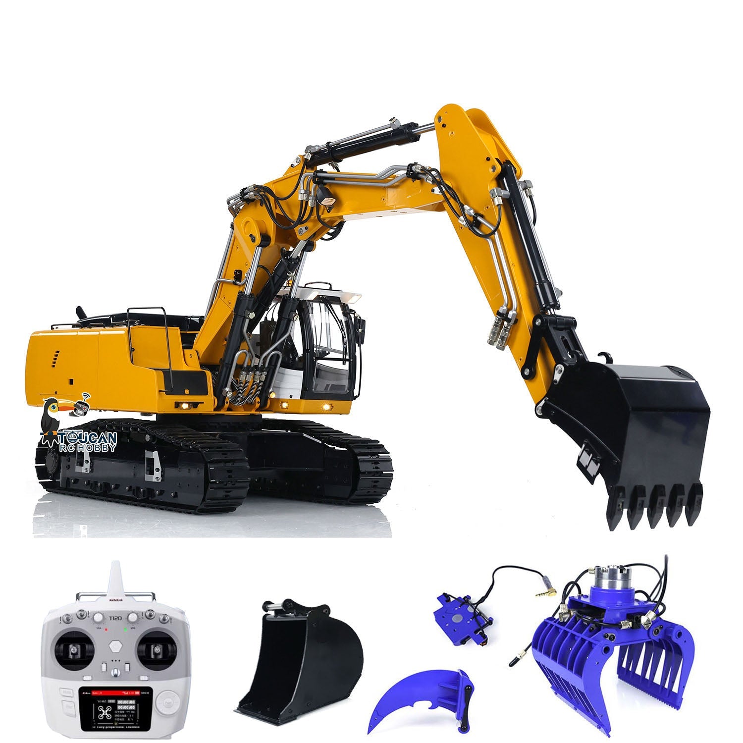 MTM 1/14 946-3 10CH RC Tracked Hydraulic Excavator 3 Arms Metal Digger ...