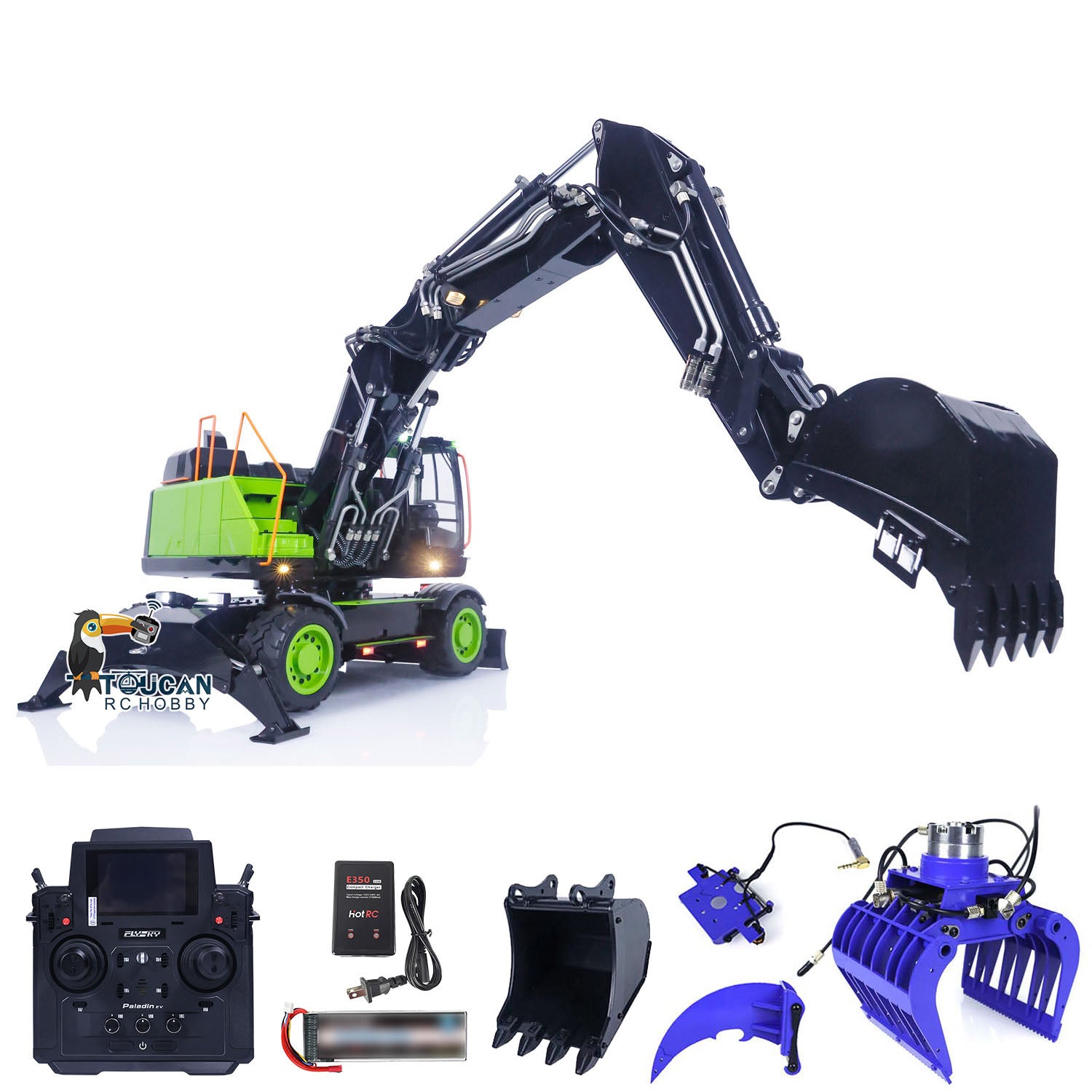 1/14 Metal EC380 MTModel RC Excavator Hydraulic Wheeled Radio Control ...