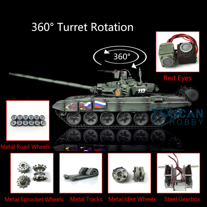 Henglong 2.4Ghz Russian T90 1/16 7.0 RTR RC Tank Model 3938 Red Eyes 3 ...